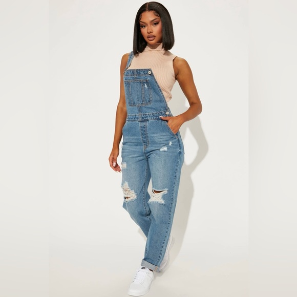 Fashion Nova | Jeans | Eyes On Her Denim Overalls Medium Blue Wash ...
